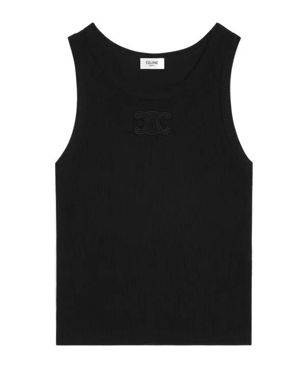 Celine Triomphe Ribbed Cotton Tank Top