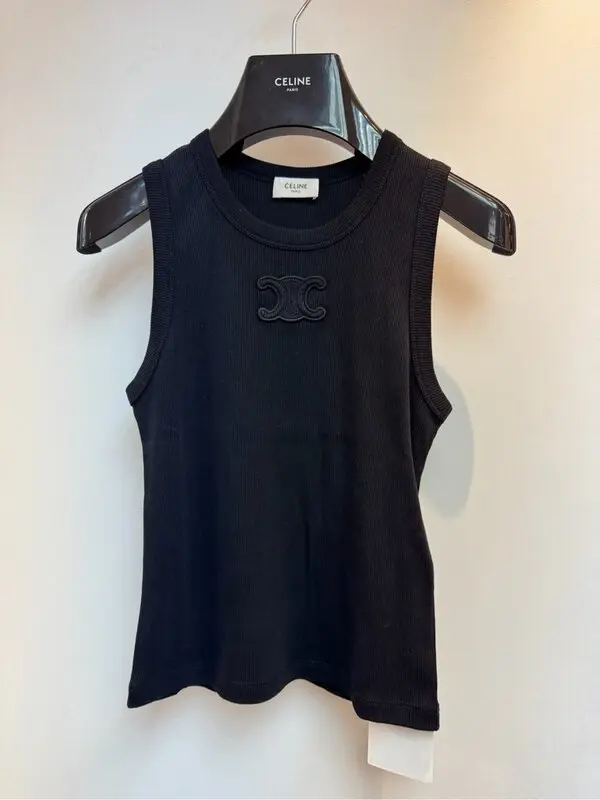 Celine Triomphe Ribbed Cotton Tank Top
