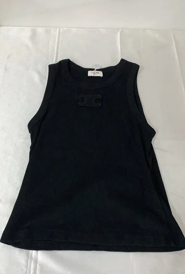 Celine Triomphe Ribbed Cotton Tank Top