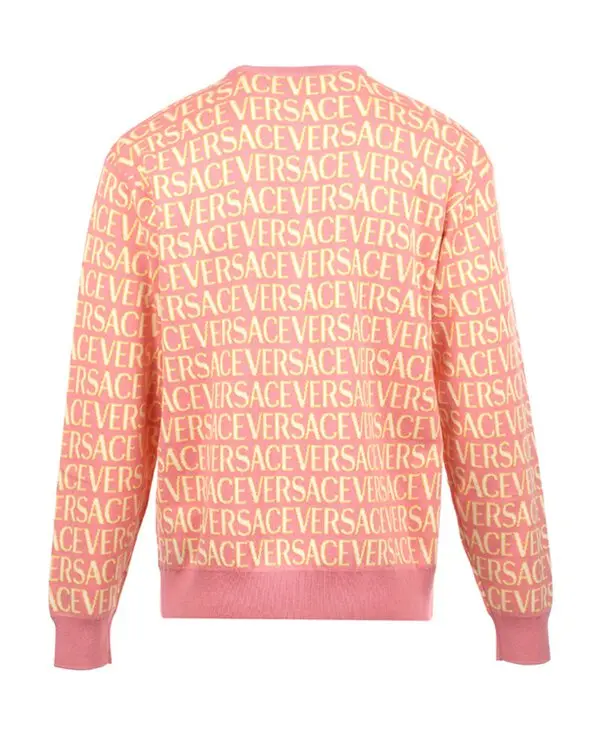 Versace Long-sleeved Crew Neck Logo Jacquard Sweater - Pink
