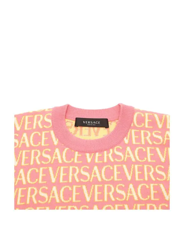 Versace Long-sleeved Crew Neck Logo Jacquard Sweater - Pink