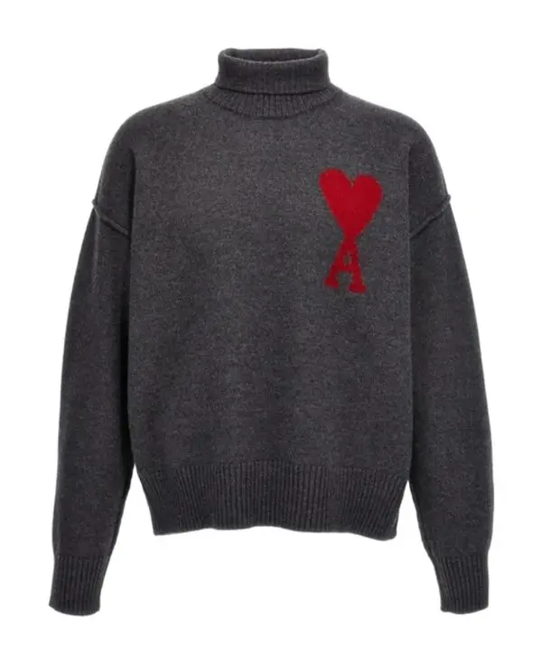 Ami De Coeur Intarsia Knit Roll Neck Jumper - Gray