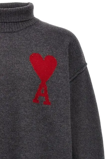 AMI Paris De Coeur Intarsia Knit Roll Neck Jumper