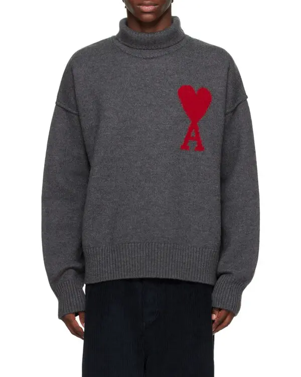 AMI Paris De Coeur Intarsia Knit Roll Neck Jumper