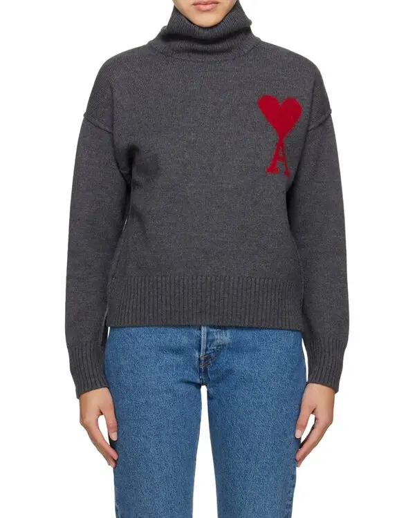 AMI Paris De Coeur Intarsia Knit Roll Neck Jumper