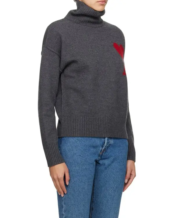 AMI Paris De Coeur Intarsia Knit Roll Neck Jumper