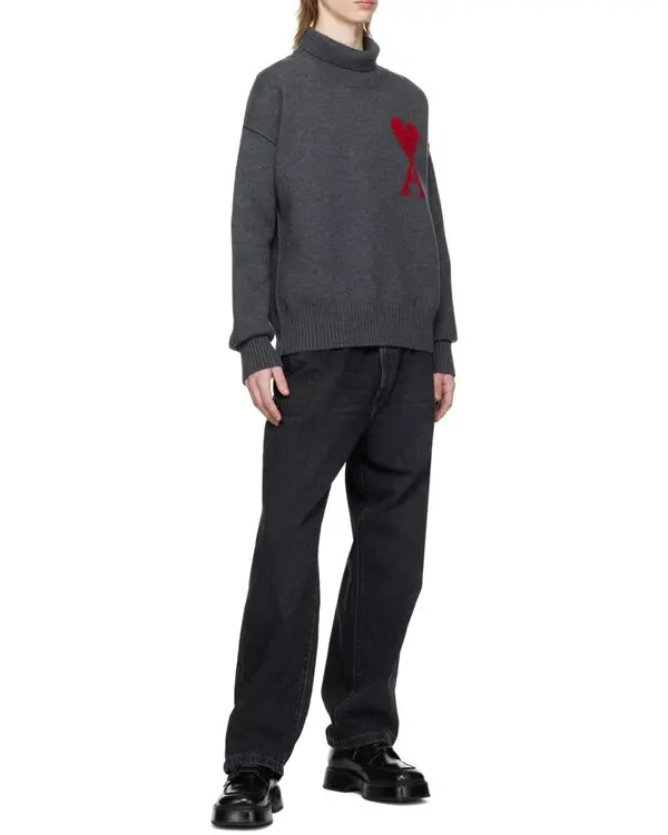 AMI Paris De Coeur Intarsia Knit Roll Neck Jumper