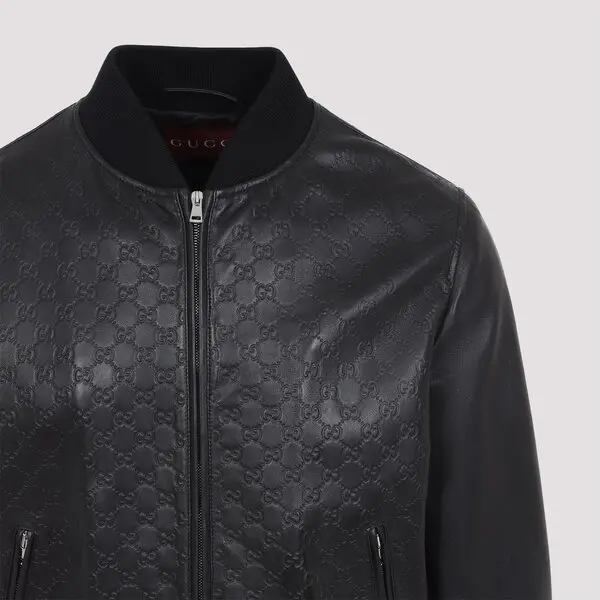 Gucci Monogrammed Leather Zip-up Bomber Jacket