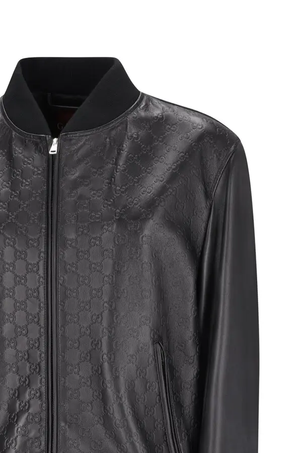 Gucci Monogrammed Leather Zip-up Bomber Jacket