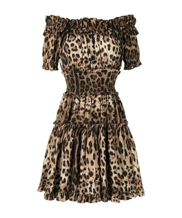 Dolce & Gabbana Leopard-print Off-shoulder Dress