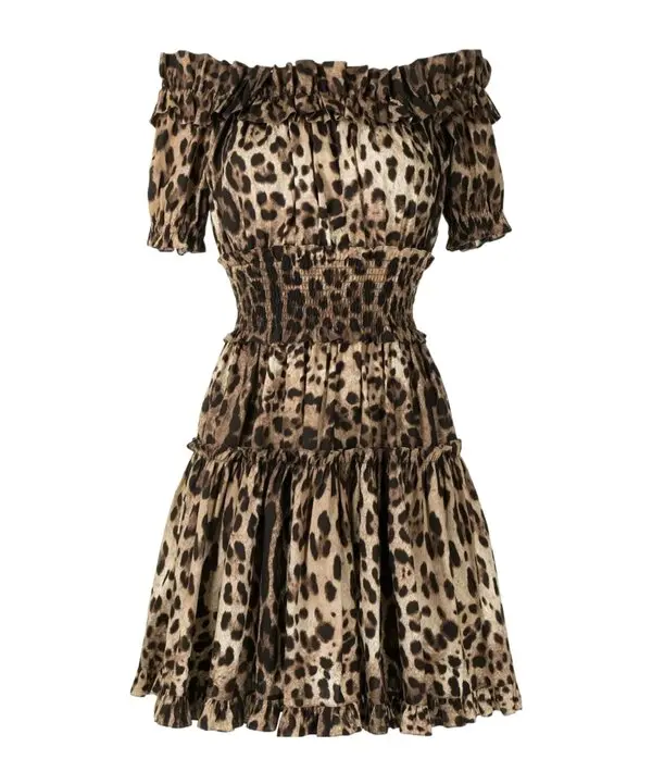 Dolce & Gabbana Leopard-print Off-shoulder Dress - Black