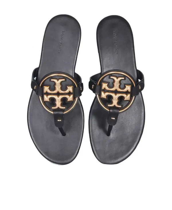 Tory Burch Miller Logo Plaque Thong Sandals - Black