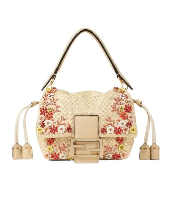 Fendi Woven Mini-bag With Sea Garden Flowers Embroidery