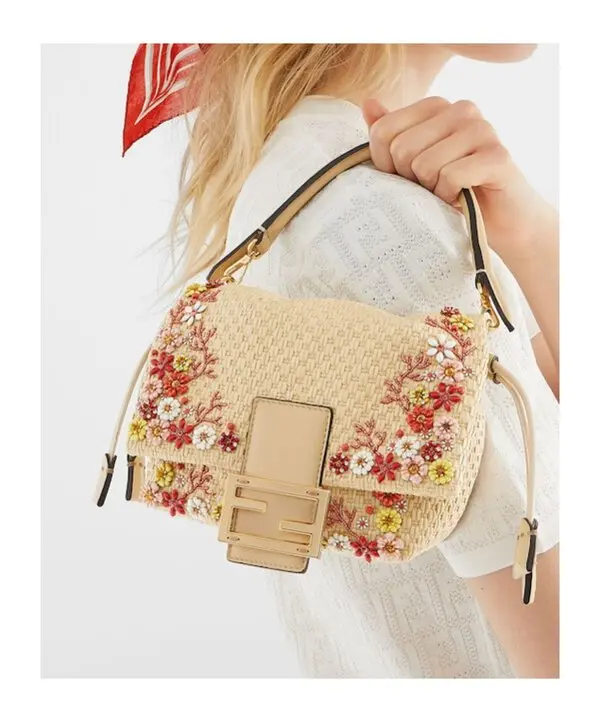 Fendi Woven Mini-bag With Sea Garden Flowers Embroidery