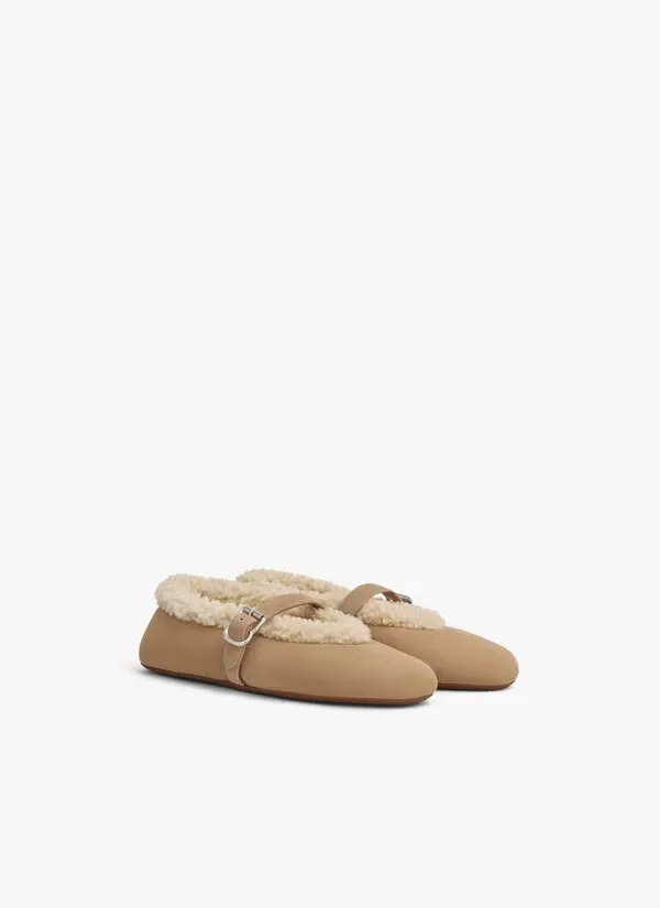 Alaïa Shearling-trimmed Buckled Ballet Flats - Camel