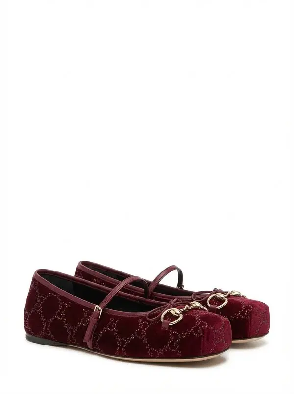 Gucci Embellished Horsebit Ballet Flats - Red