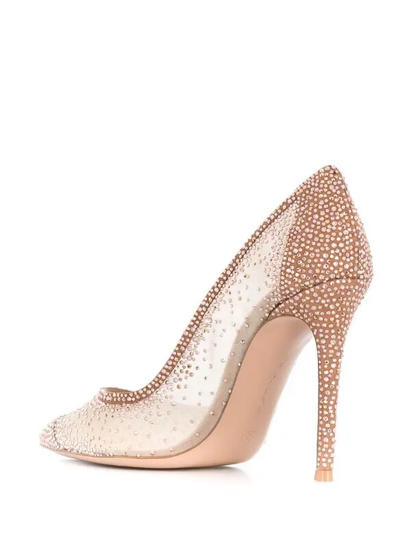 GIANVITO ROSSI Embellished Pointed Toe Pumps - Nude