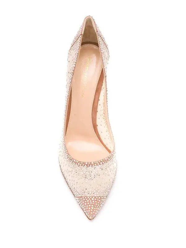 GIANVITO ROSSI Embellished Pointed Toe Pumps - Nude