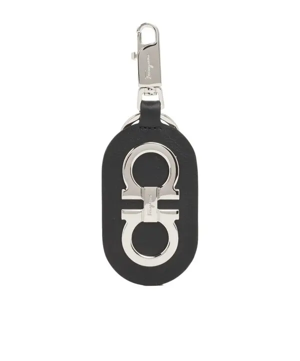 FERRAGAMO Logo-plaque Leather Keyring - Black