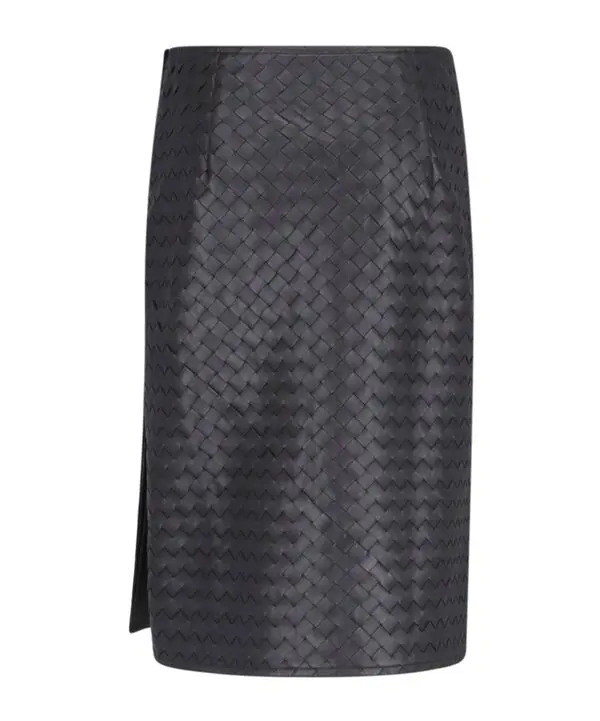 Bottega Veneta Intrecciato Leather Midi Skirt - Dark Chocolate
