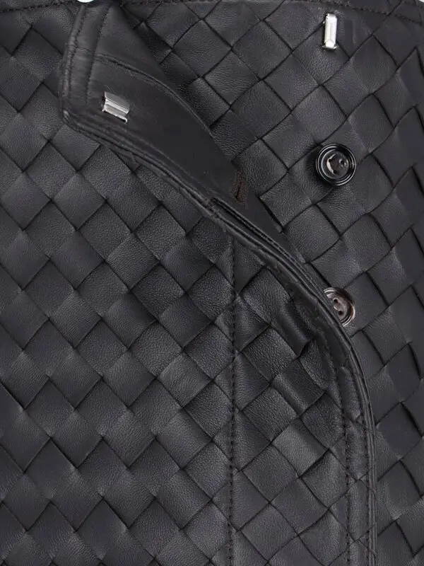 Bottega Veneta Intrecciato Leather Midi Skirt - Dark Chocolate