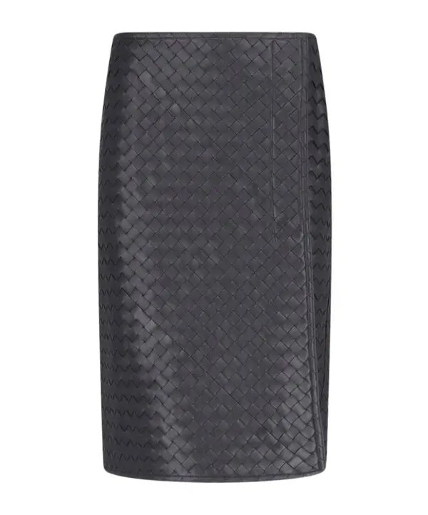 Bottega Veneta Intrecciato Leather Midi Skirt - Dark Chocolate