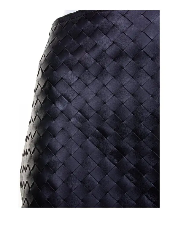 Bottega Veneta Intrecciato Leather Midi Skirt - Dark Chocolate