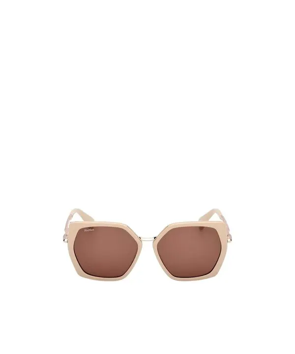 Max Mara Geometric Frame Sunglasses With Monogrammed Temples - Brown