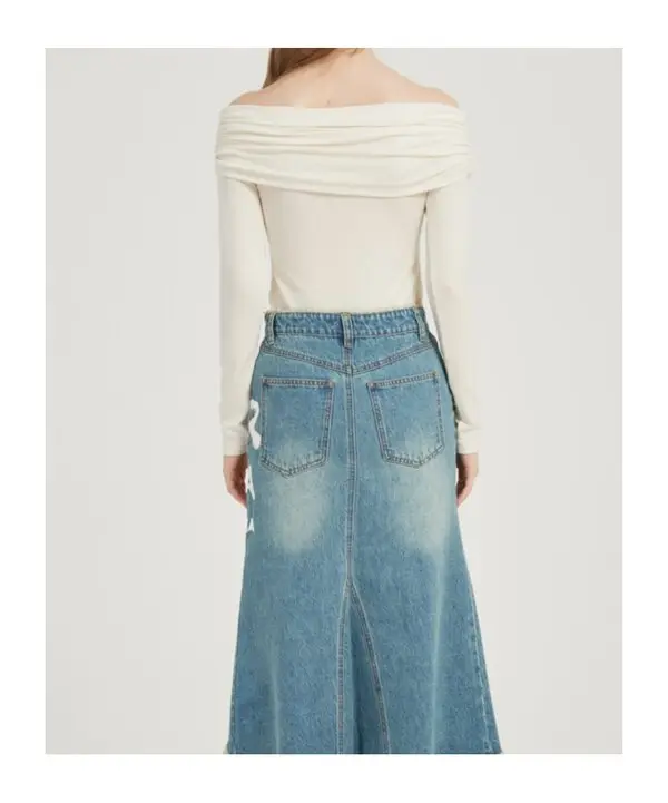 Marissa Chiara Draped Off-the-shoulder Long-sleeve Top