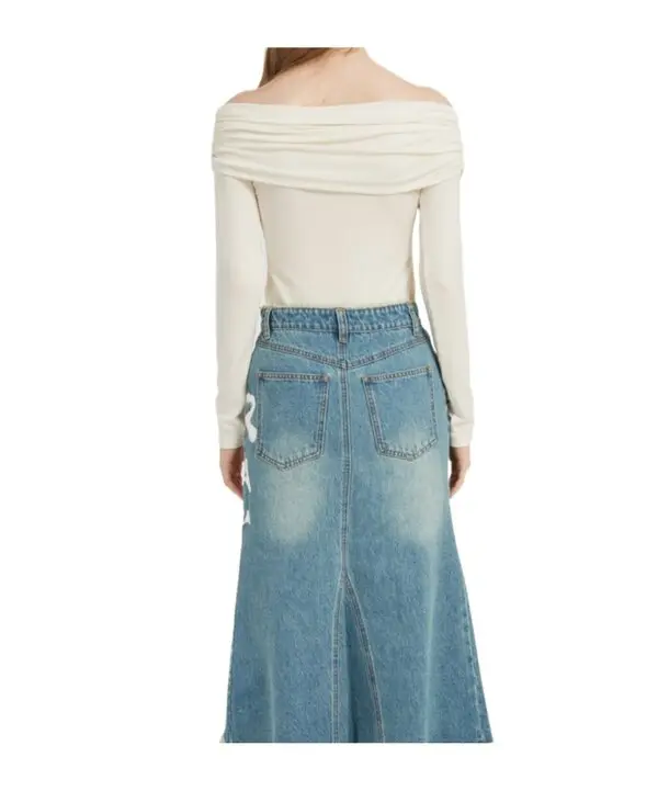 Marissa Chiara Draped Off-the-shoulder Long-sleeve Top
