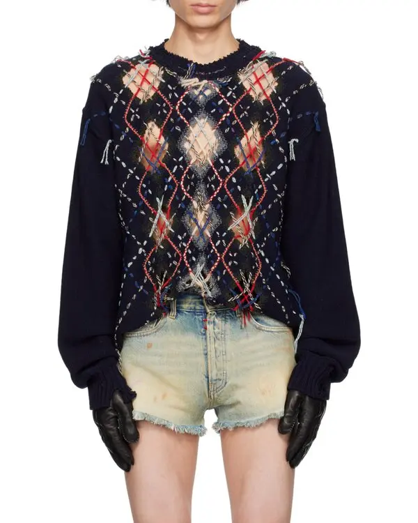 MAISON MARGIELA Contrasting Stitch Knitted Jumper - Black