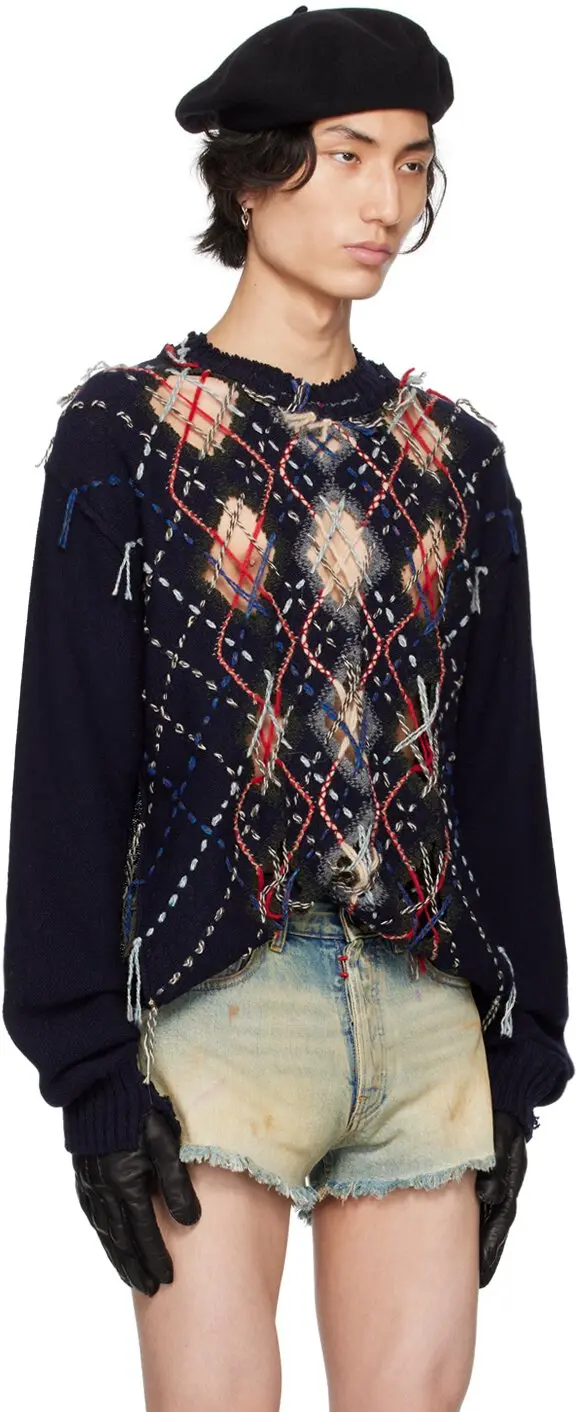 MAISON MARGIELA Contrasting Stitch Knitted Jumper - Black