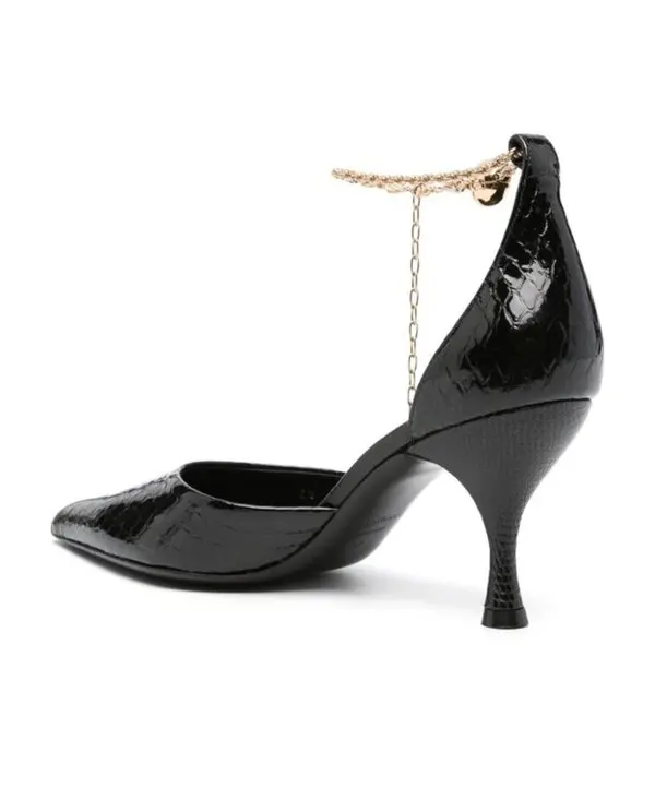 FERRAGAMO Pointed Ankle Chain High Heels - Black