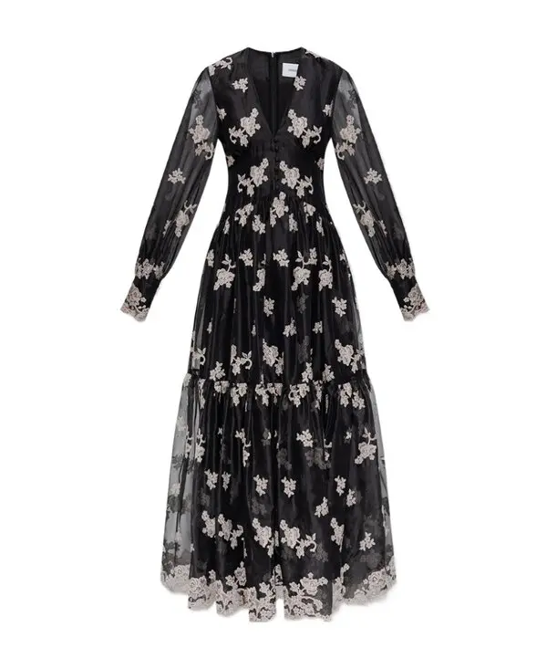 Erdem Tabetha Embroidered Organza Maxi Dress - Black