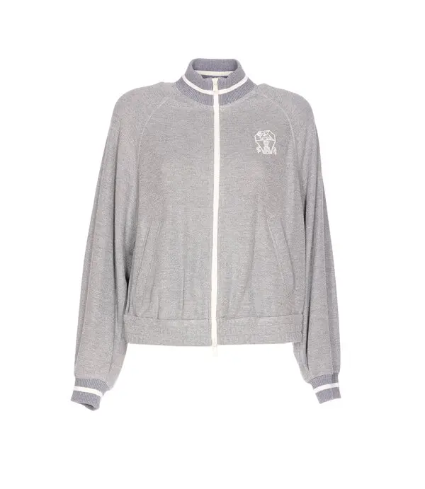 Brunello Cucinelli Logo Embroidered Full Zip Sweatshirt