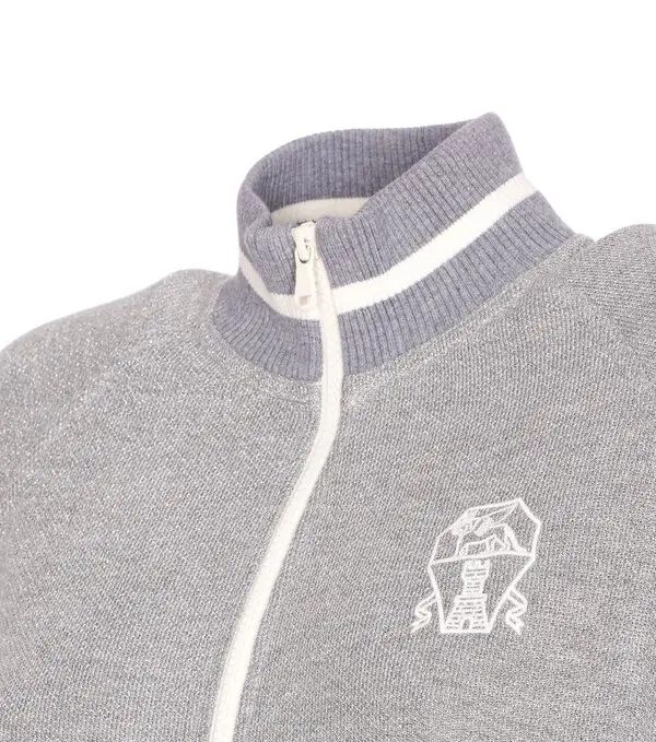 Brunello Cucinelli Logo Embroidered Full Zip Sweatshirt