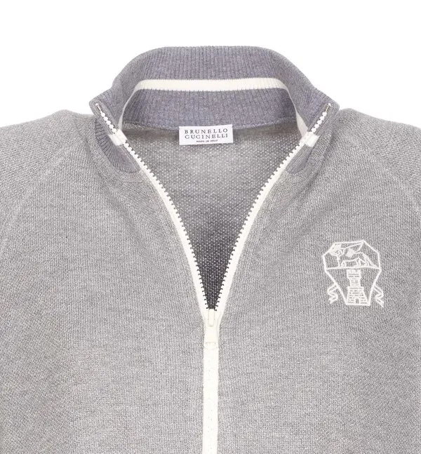 Brunello Cucinelli Logo Embroidered Full Zip Sweatshirt