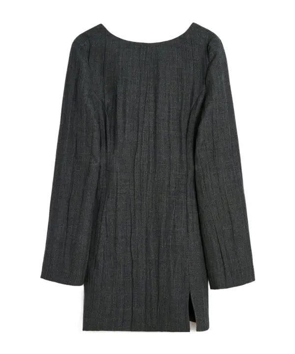 Our Legacy Long-sleeved Mini Dress With Pleated Detailing And Open Back - Limestone