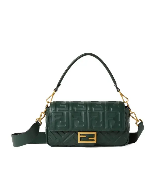 Fendi Baguette Ff Embossed Shoulder Bag - Green