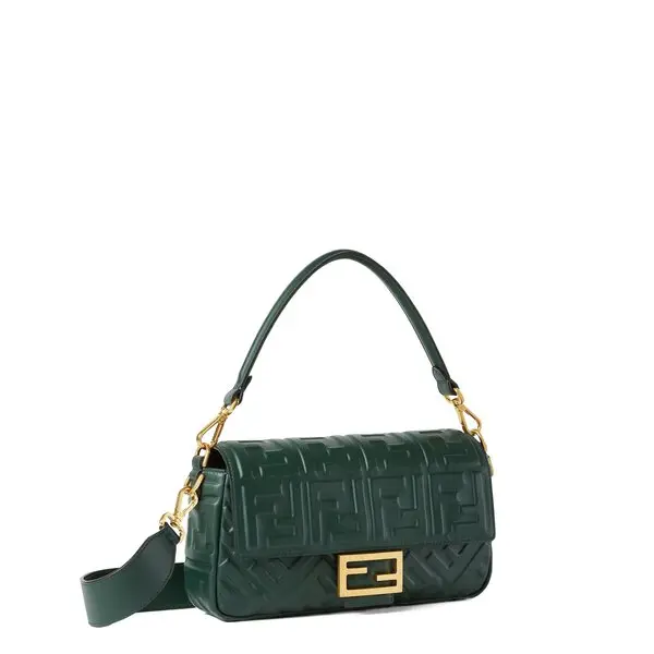 Fendi Baguette Ff Embossed Shoulder Bag - Green