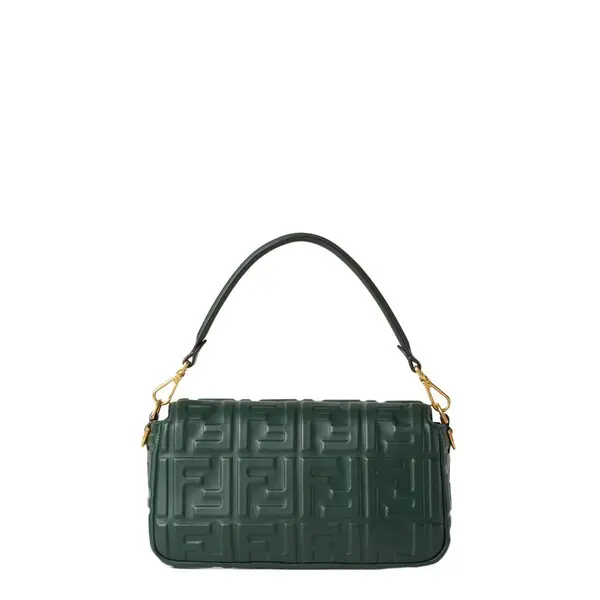 Fendi Baguette Ff Embossed Shoulder Bag - Green