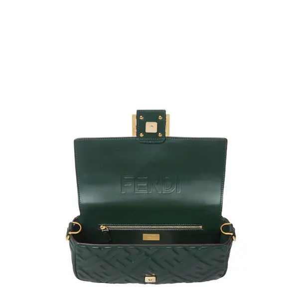 Fendi Baguette Ff Embossed Shoulder Bag - Green