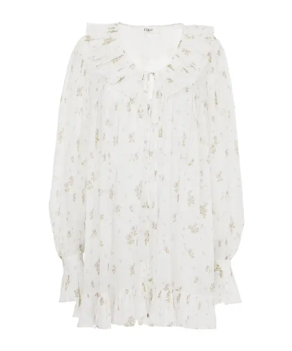 Chloé Gathered Floral Print Mini Dress - Iconic Milk