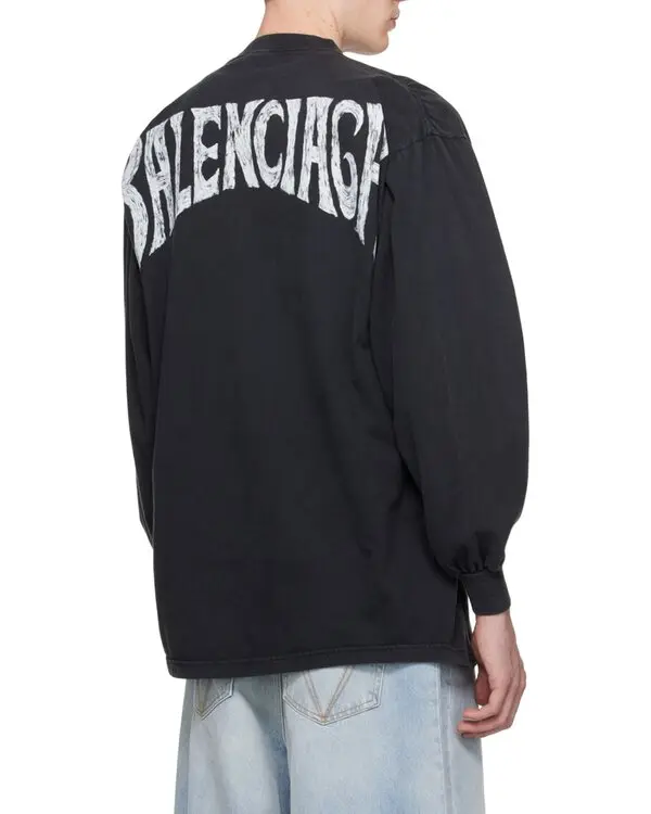 Balenciaga Logo Printed Long-sleeved Shirt - Black
