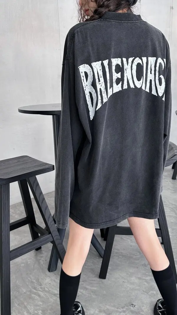 Balenciaga Logo Printed Long-sleeved Shirt - Black