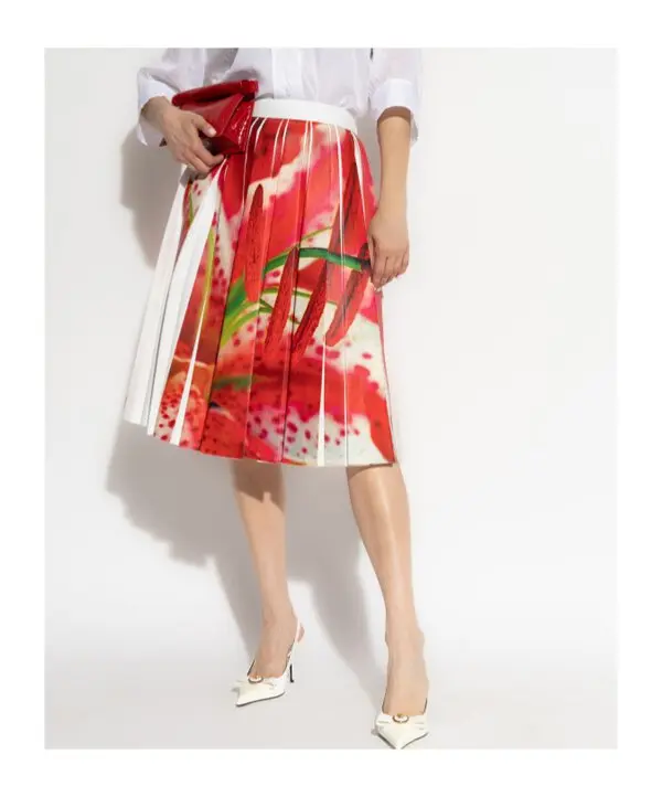 Tory Burch Pleated Midi Skirt With Floral Print - Red