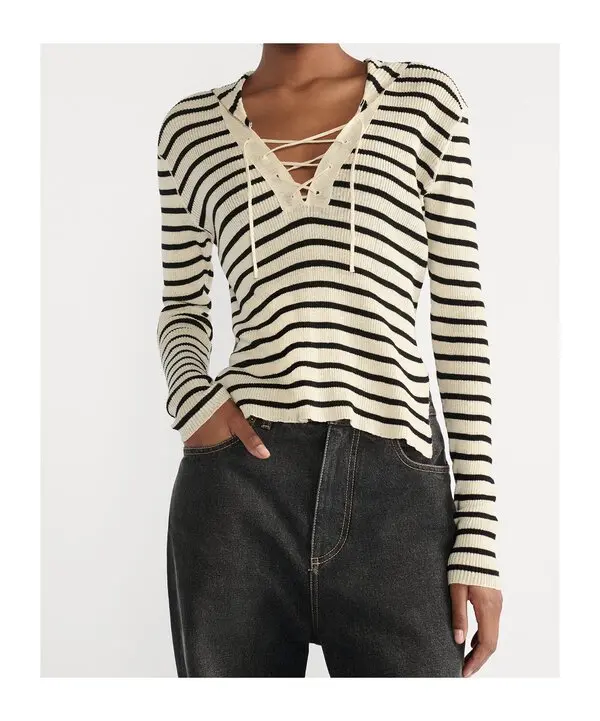 Dior Striped V-neck Jumper With Lace-up Detail - No