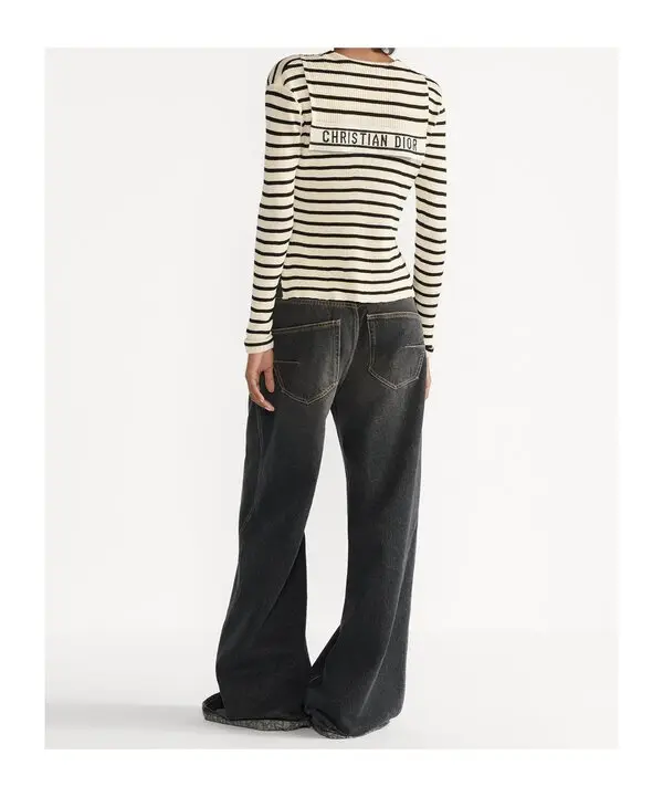 Dior Striped V-neck Jumper With Lace-up Detail - No