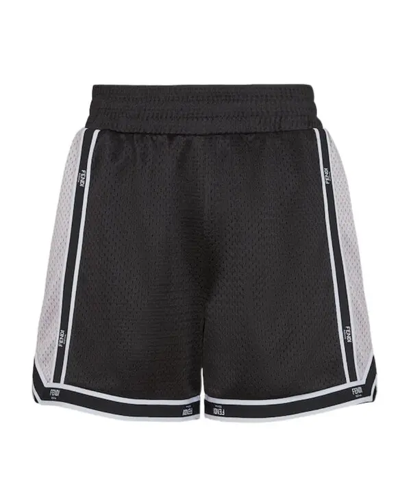 Fendi Mesh Bermuda Shorts With Jacquard Logo Ribbons - Black