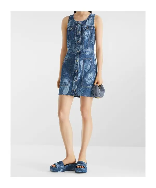 Fendi Sleeveless Floral Print Denim Mini Dress